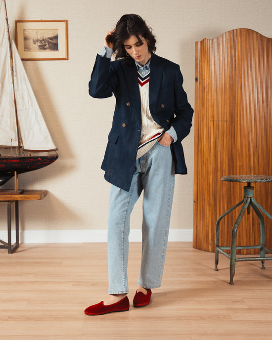 Velasca | Red velvet friulane slip-on shoes, Made in Italy