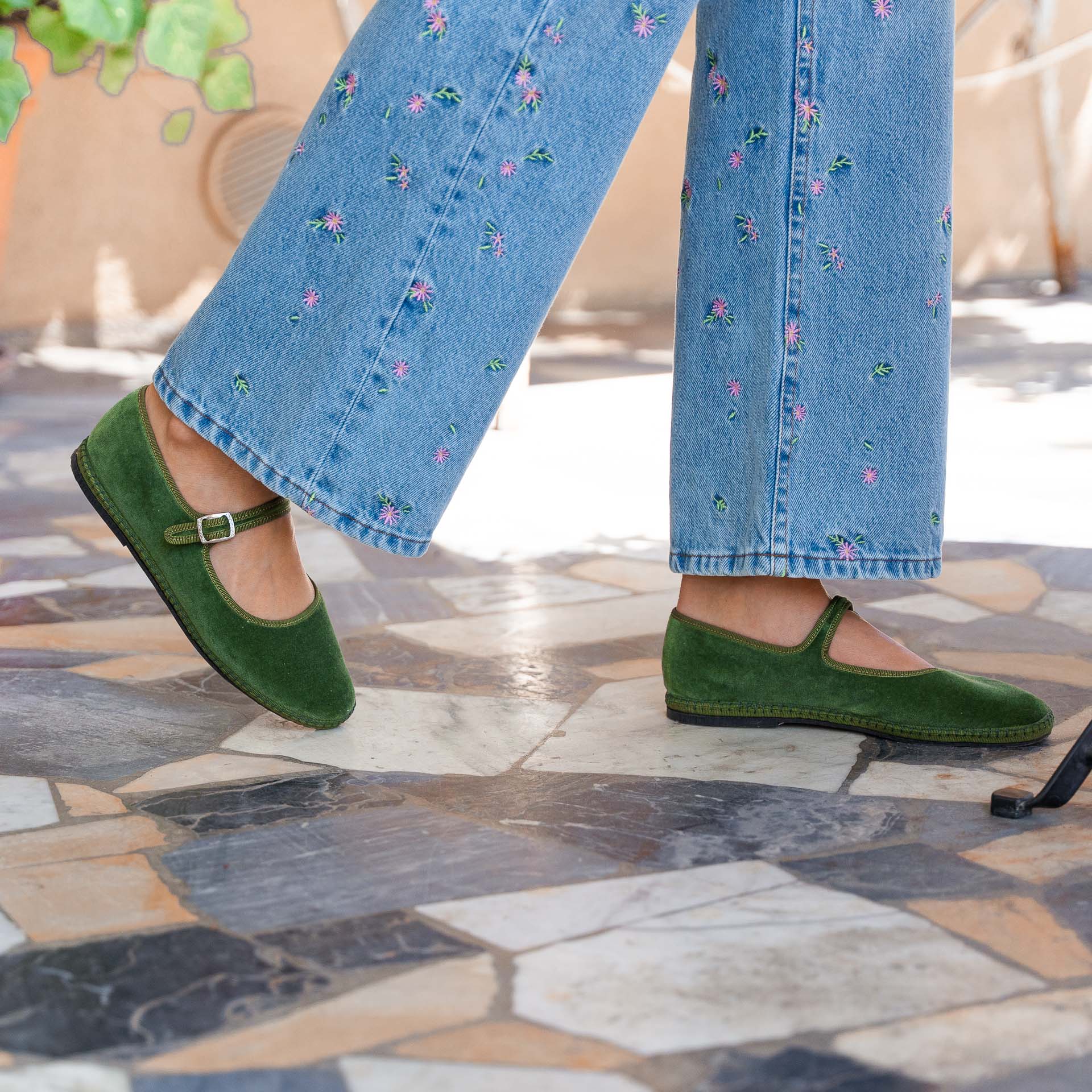 Velasca | Friulane shoes with a strap in green, handmade